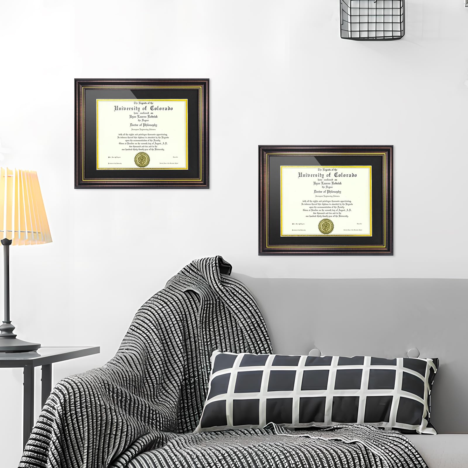 ASmileIndeep Diploma Frame 8.5 x 11 Degree Frame with Black Over Gold Mat,11x14 Diploma Frame for Document Degree with HD Plexiglass,Red Brown Finish with Gold Beads for Wall and Tabletop Display