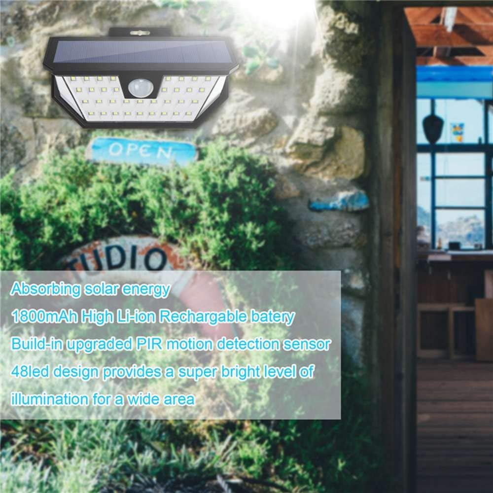 LED Solar Light 48Led Waterproof IP65 Outdoor Garden Lights Courtyard PIR Motion Sensor Emergency Wide Angle LED Solar Wall Lamp