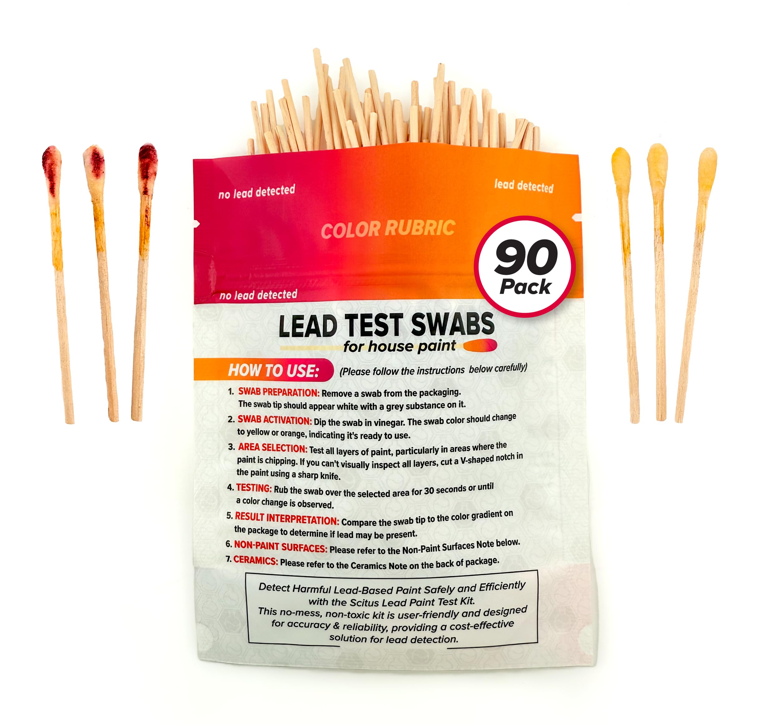 SCITUS know, understand Lead Test Kit with 30 Testing Swabs Rapid Test Results in 30 Seconds Just Dip in White Vinegar to Use Lead Testing Kits for Home Use, Suitable for All Painted Surfaces