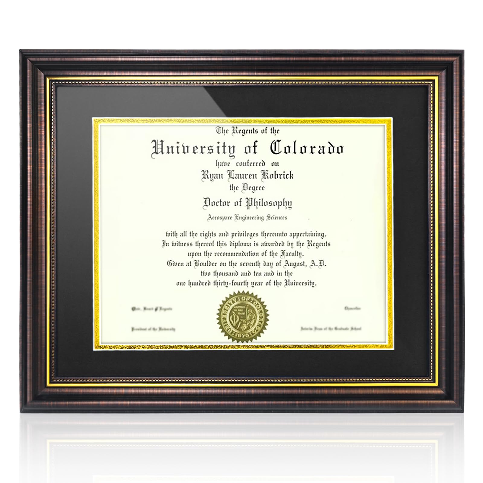 ASmileIndeep Diploma Frame 8.5 x 11 Degree Frame with Black Over Gold Mat,11x14 Diploma Frame for Document Degree with HD Plexiglass,Red Brown Finish with Gold Beads for Wall and Tabletop Display