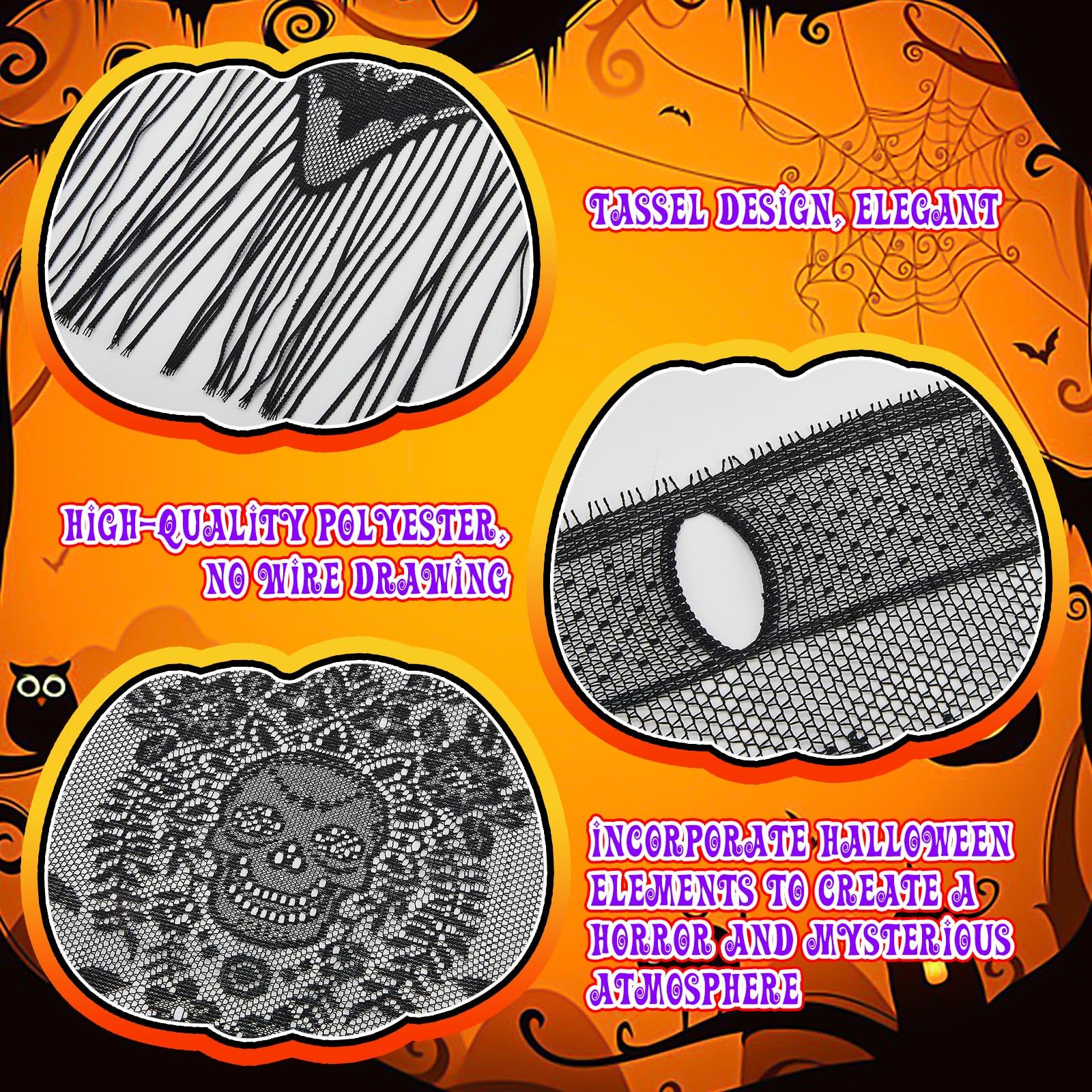 Baquler 4 Pcs Halloween Lamp Shade Cover Black Lace Lampshades Bat Skull Decorations for Halloween Party Supplies