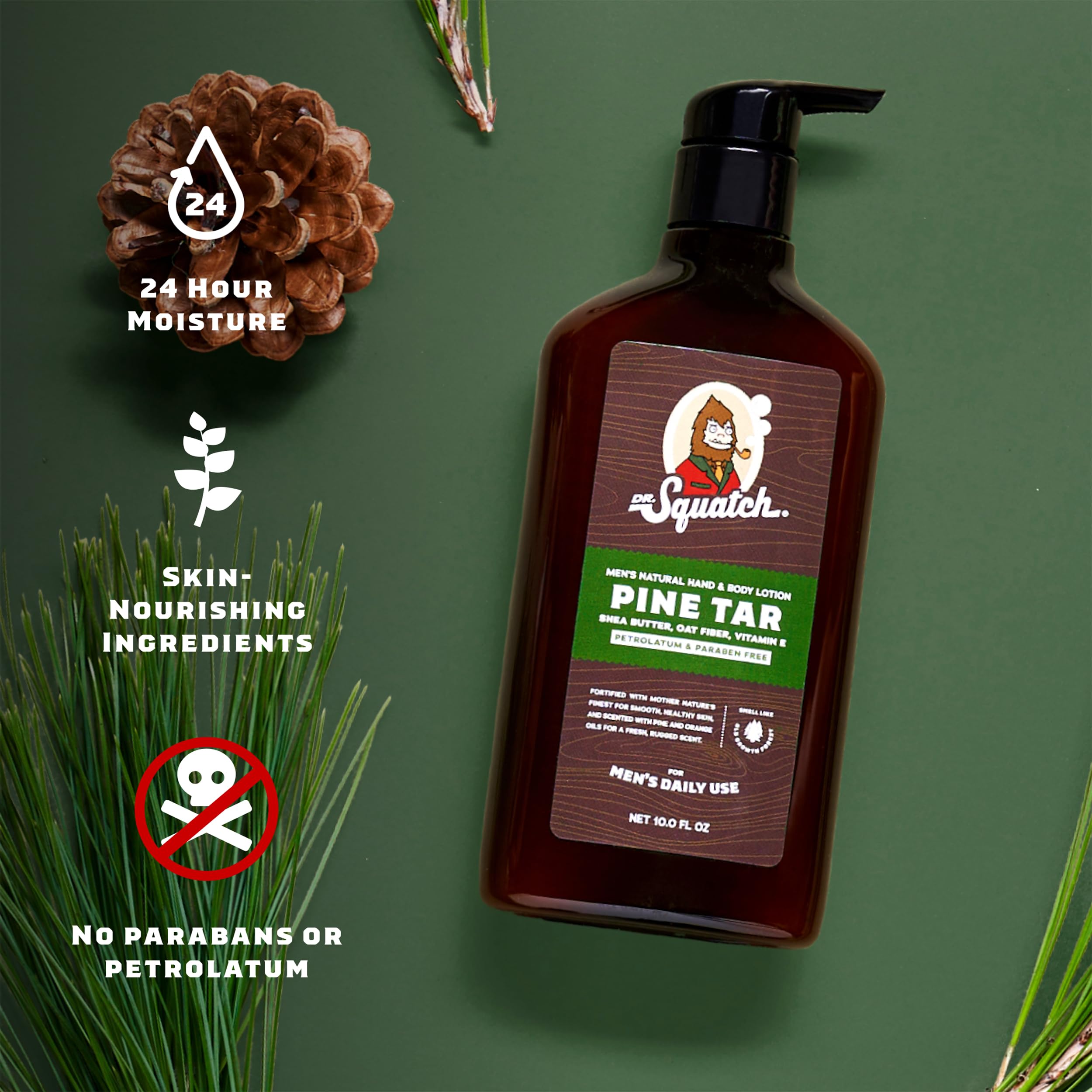 Dr. Squatch Men's Non-Greasy Natural Lotion - 24-hour moisturization hand and body lotion - Made with Shea Butter, Coconut Oil, and Vitamin E - Pine Tar, Fresh Falls (2 Pack)
