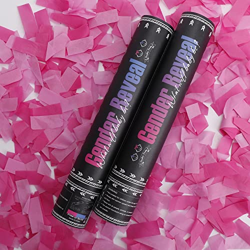 Gender Reveal Pink Confetti Cannon, DOUKEE Baby Shower Pink only Biodegradable Confetti Poppers (Mixed Pink and Hot Pink) - 2 Set