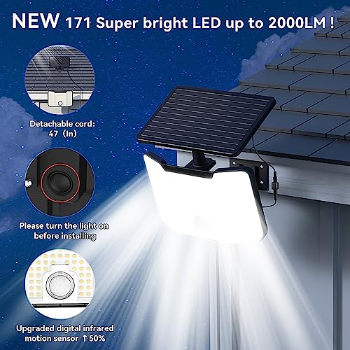 Solar Outdoor Lights,IP65 Waterproof Security Solar Motion Sensor Outdoor Lights, 180 LED Dusk to Dawn Outdoor Lighting for Shed ，Balcony, Patio, Garage, Porch, Garden with 16.5ft Cable(2Pack)