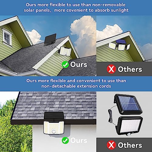 Solar Outdoor Lights,IP65 Waterproof Security Solar Motion Sensor Outdoor Lights, 180 LED Dusk to Dawn Outdoor Lighting for Shed ，Balcony, Patio, Garage, Porch, Garden with 16.5ft Cable(2Pack)