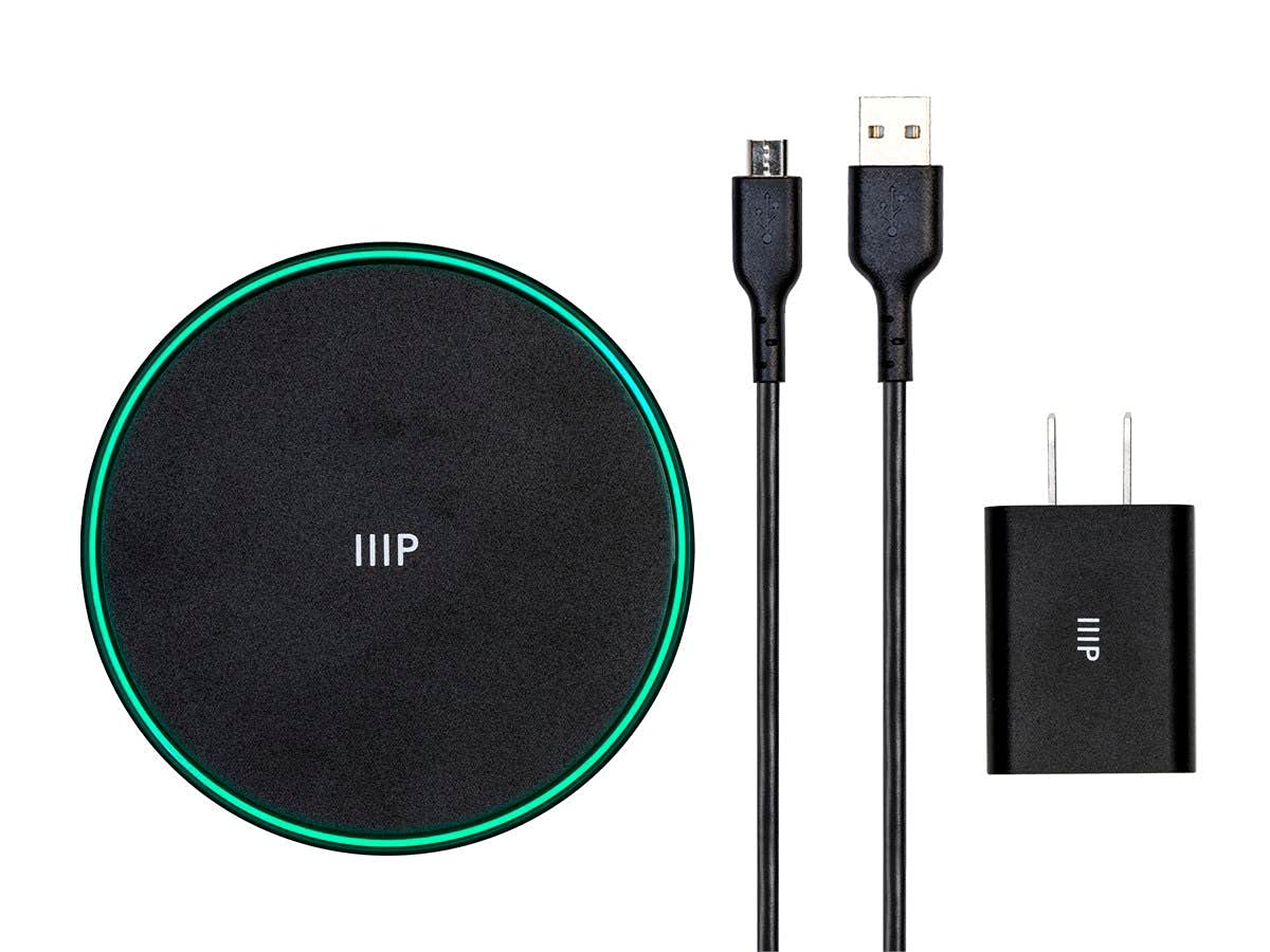 Monoprice Wireless Charger, Qi-Certified 15W Fast Charging Pad with QC3.0 AC Adapter for iPhone 12/12 Pro/11/11 Pro/XR/XS/X/8/8+/Airpods, Galaxy S21/S20/Note 10/Note 10+/S10/S10+/S9/S8