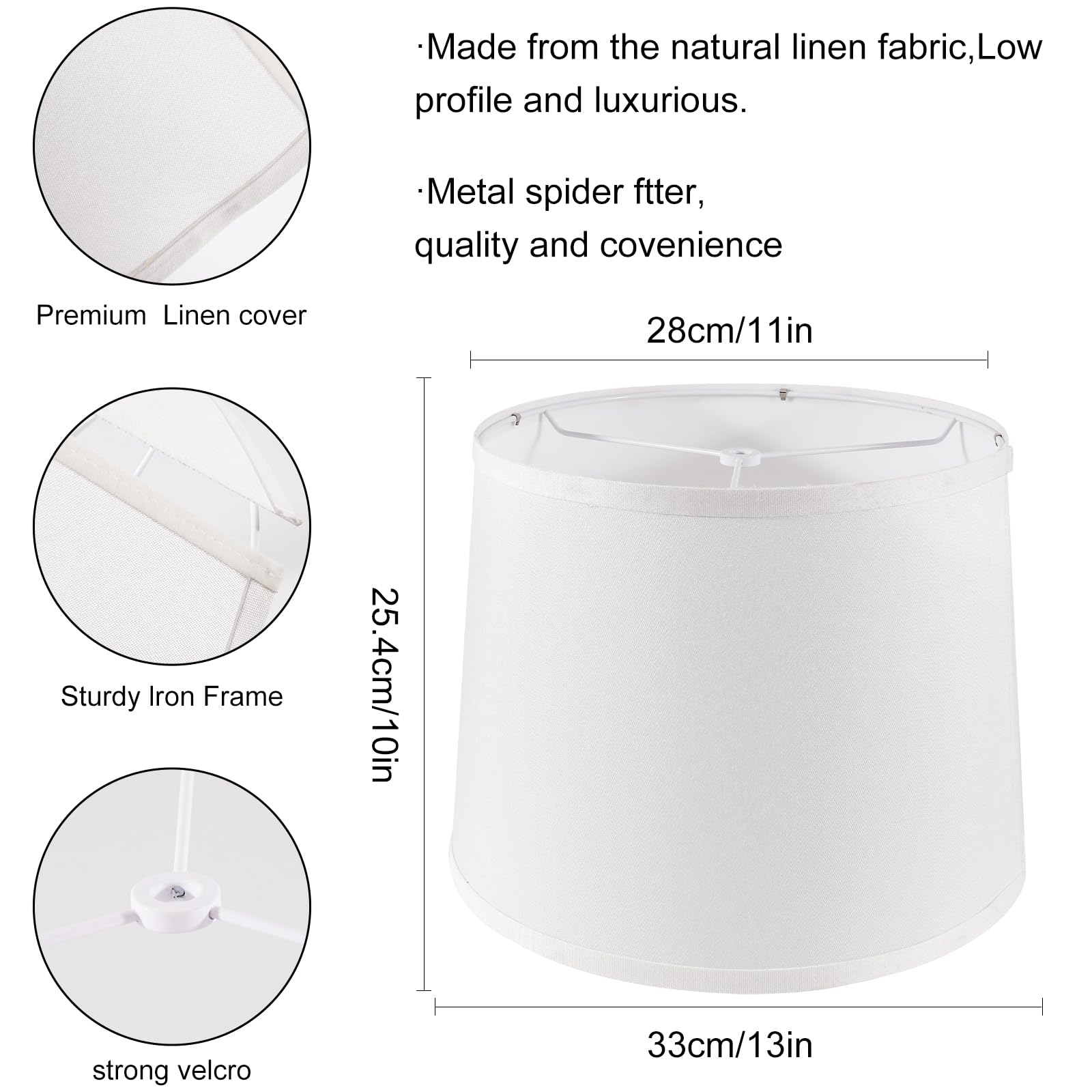 Lamp Shades Set of 2, 11"x13"x10" Large White Lampshades, Drum Lampshade for Table Lamps Floor Lamp, Natural Linen Fabric Replacement Lamp Shade, Hand Crafted Medium Lampshade, Easy Assembly