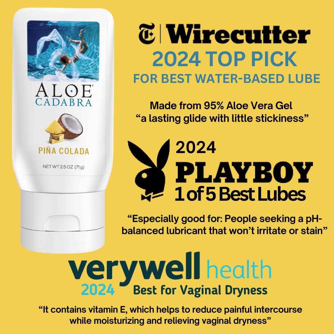 Aloe Cadabra Flavored Personal Lubricant and Vaginal Moisturizer, Organic Edible Aloe Lube for Men, Women and Couples, Non-Staining, pH Balanced, Toy Compatible (Pina Colada, 2.5 Ounces, 2 Pack)