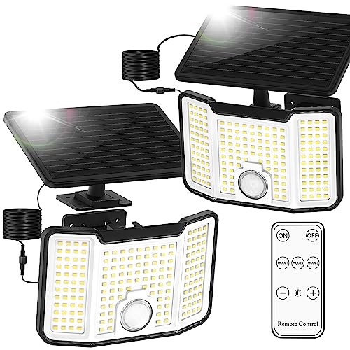 Solar Outdoor Lights,IP65 Waterproof Security Solar Motion Sensor Outdoor Lights, 180 LED Dusk to Dawn Outdoor Lighting for Shed ,Balcony, Patio, Garage, Porch, Garden with 16.5ft Cable(2Pack)