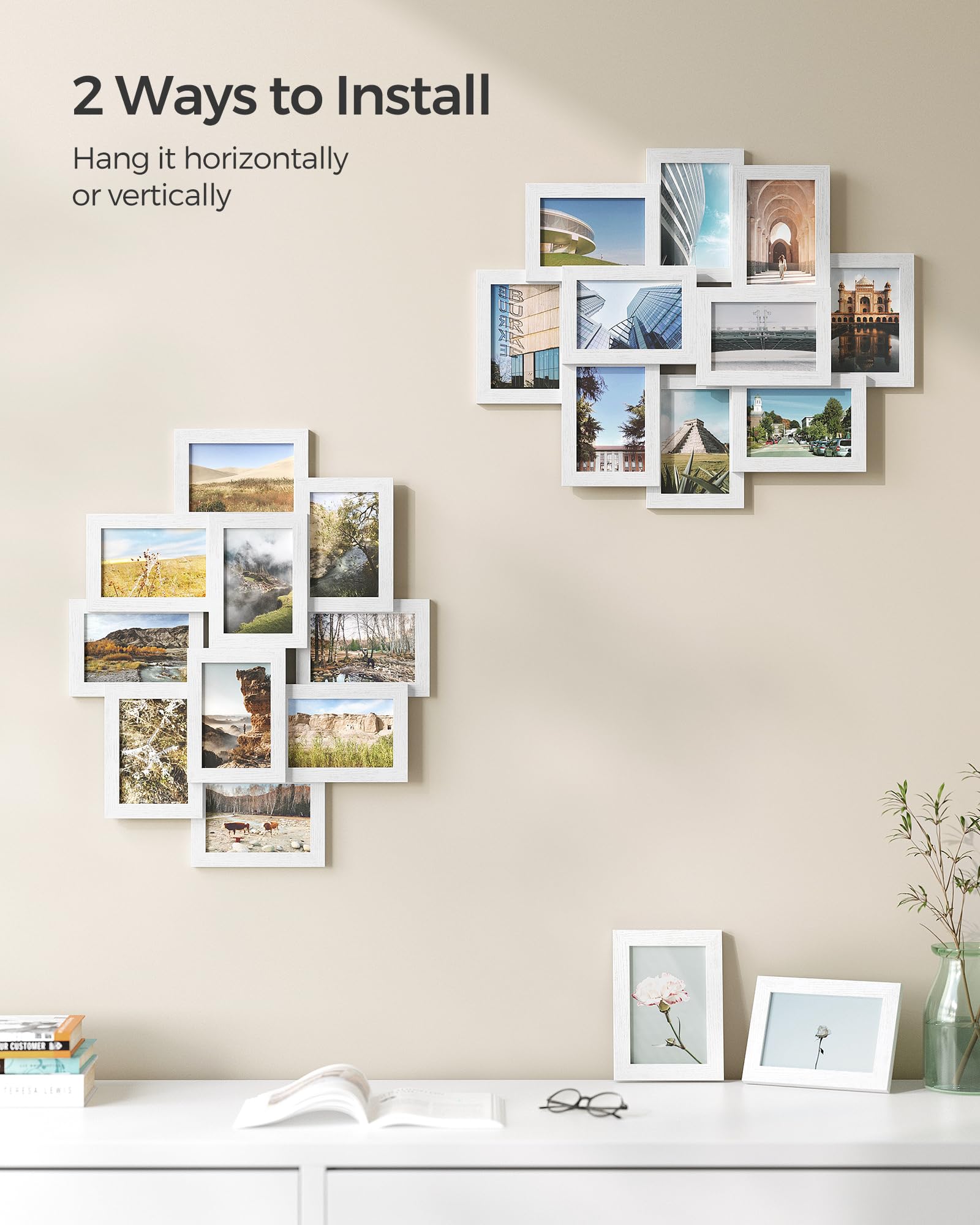 SONGMICS Collage Picture Frames, 4x6 Picture Frames Collage for Wall Decor, 10 Pack Photo Collage Frame for Gallery, Multi Family Picture Frame Set, Glass Front, Assembly Required, Cloud White