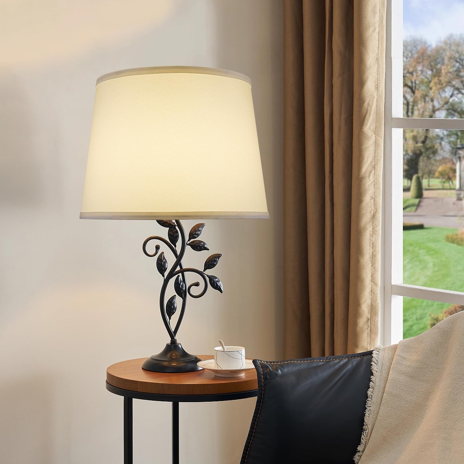 Lamp Shades Set of 2, 11"x13"x10" Large White Lampshades, Drum Lampshade for Table Lamps Floor Lamp, Natural Linen Fabric Replacement Lamp Shade, Hand Crafted Medium Lampshade, Easy Assembly