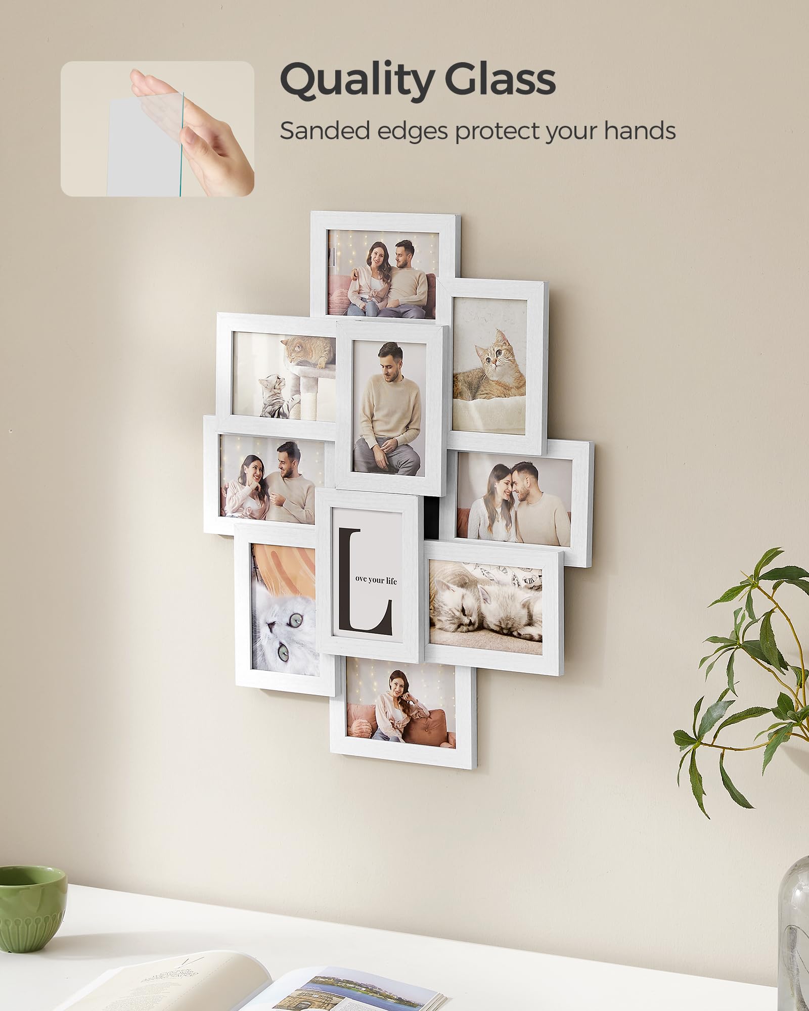 SONGMICS Collage Picture Frames, 4x6 Picture Frames Collage for Wall Decor, 10 Pack Photo Collage Frame for Gallery, Multi Family Picture Frame Set, Glass Front, Assembly Required, Cloud White