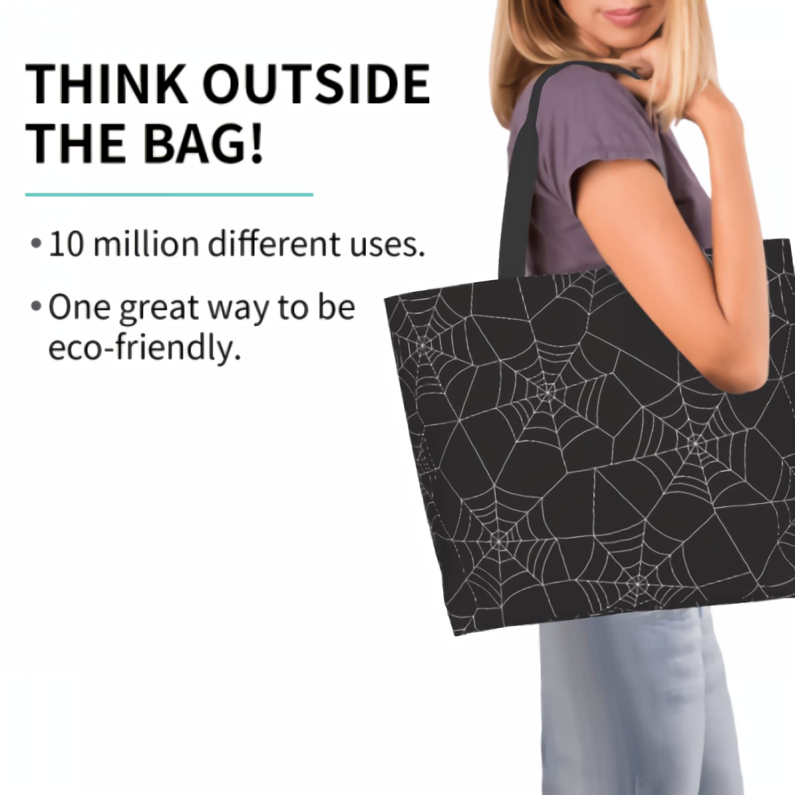 Cafl Spider Web Shoulder Bag Halloween Vector Large Reusable Eco-friendly Shopping Bags Portable Storage Handbag Convenient