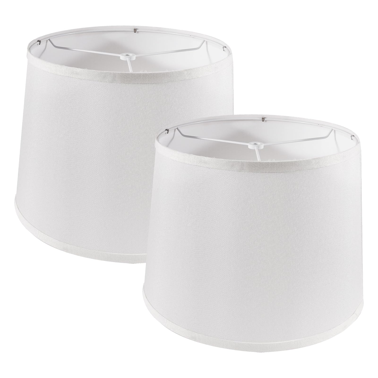 Lamp Shades Set of 2, 11"x13"x10" Large White Lampshades, Drum Lampshade for Table Lamps Floor Lamp, Natural Linen Fabric Replacement Lamp Shade, Hand Crafted Medium Lampshade, Easy Assembly