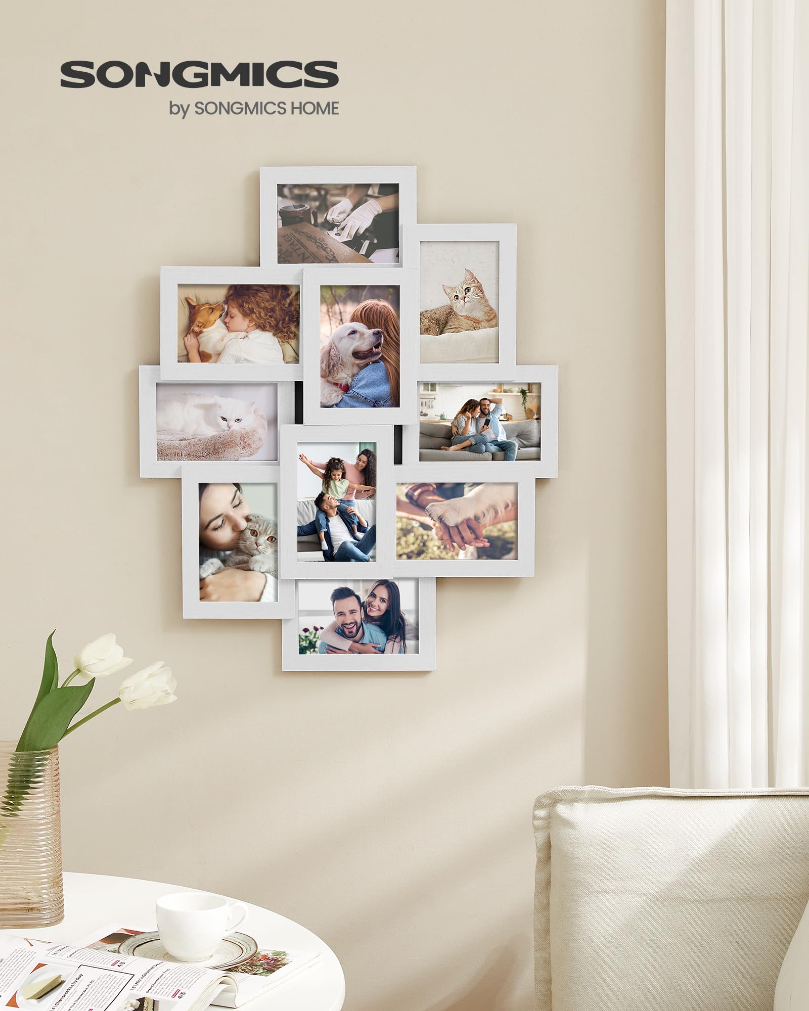 SONGMICS Collage Picture Frames, 4x6 Picture Frames Collage for Wall Decor, 10 Pack Photo Collage Frame for Gallery, Multi Family Picture Frame Set, Glass Front, Assembly Required, Cloud White