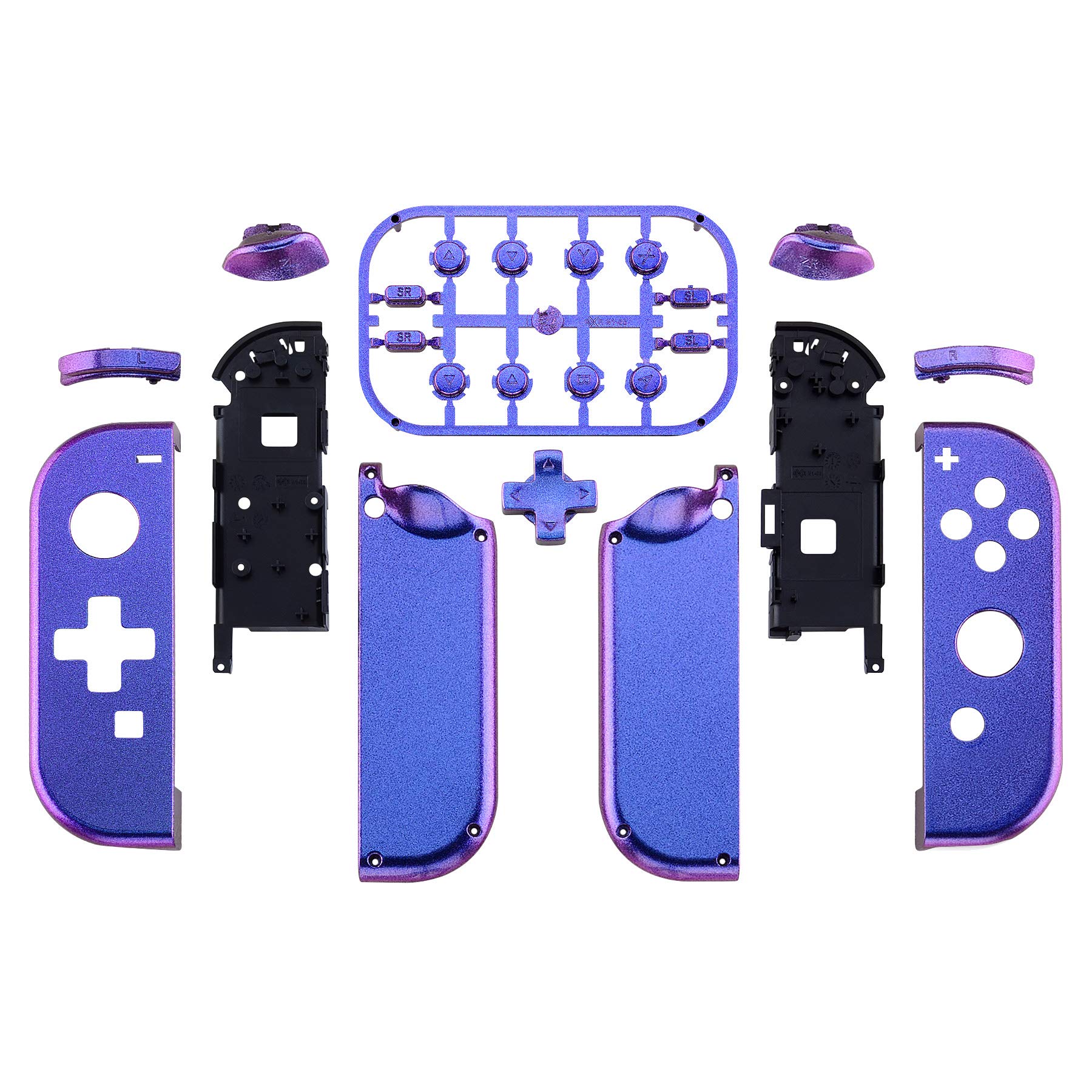 eXtremeRate Chameleon Purple Blue Joycon Handheld Controller Housing (D-Pad Version) w/Full Buttons, DIY Replacement Shell Case for Nintendo Switch & Switch OLED Joy-Con β Console Shell NOT Included