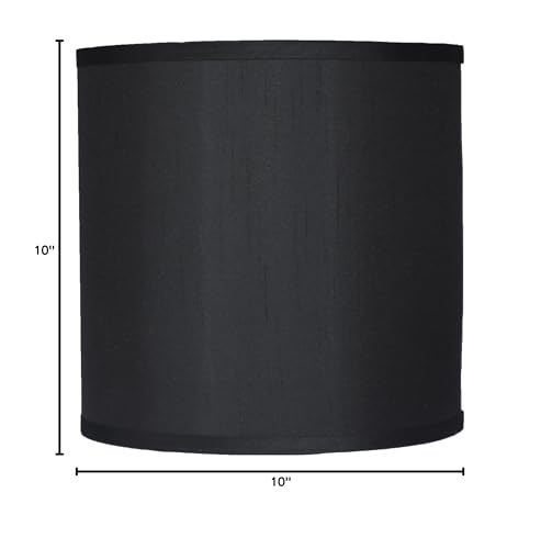 Urbanest Faux Silk Drum Lampshade, 10-inch by 10-inch by 10-inch, Black, Spider Fitter
