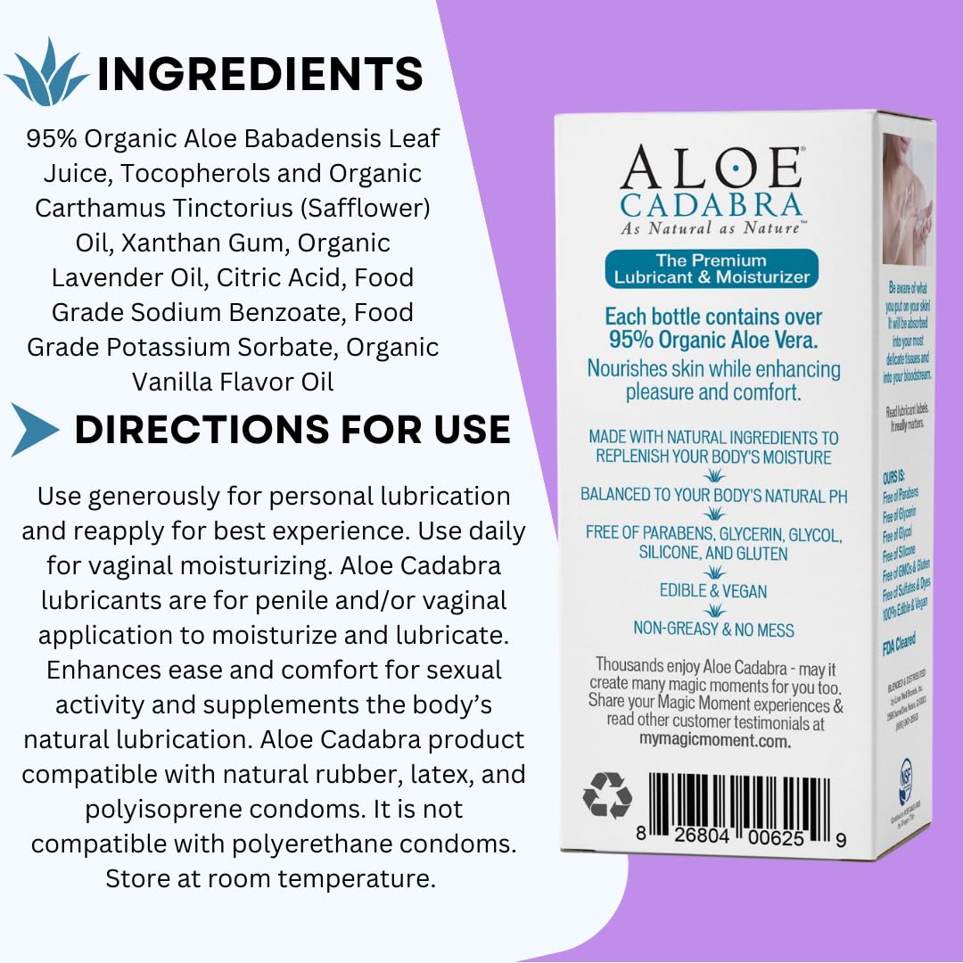 Aloe Cadabra Flavored Personal Lubricant and Vaginal Moisturizer, Organic Edible Aloe Lube for Men, Women and Couples, Non-Staining, pH Balanced, Toy Compatible (French Lavender, 2.5 Ounces, 3 Pack)