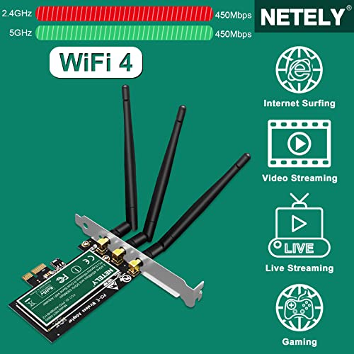 NETELY Wireless Dual Band 900Mbps PCI Express (PCIE) WiFi Adapter for Windows 7, 8.x, 10, 11 32/64bit and Linux Desktop PCs, PCIE WiFi Card, Qualcomm Atheros AR938X Wireless Network Adapter (NET-N900)