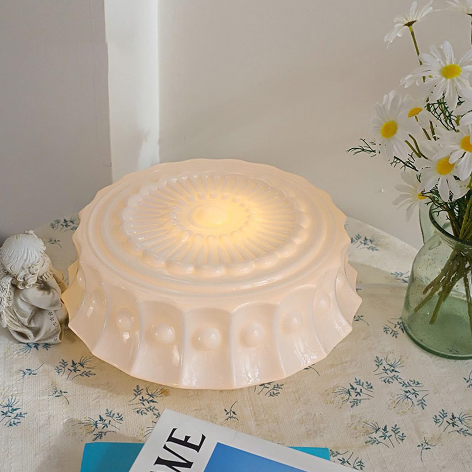 Topjia Vintage Cream Ceiling Light with Glass Lampshade, 3-Light E27 Semi Flush Mount Ceiling Lamp,Hanging Chandelier for Farmhouse Kitchen Hallway Entryway(35x18cm(13.8x7in), Milky White)