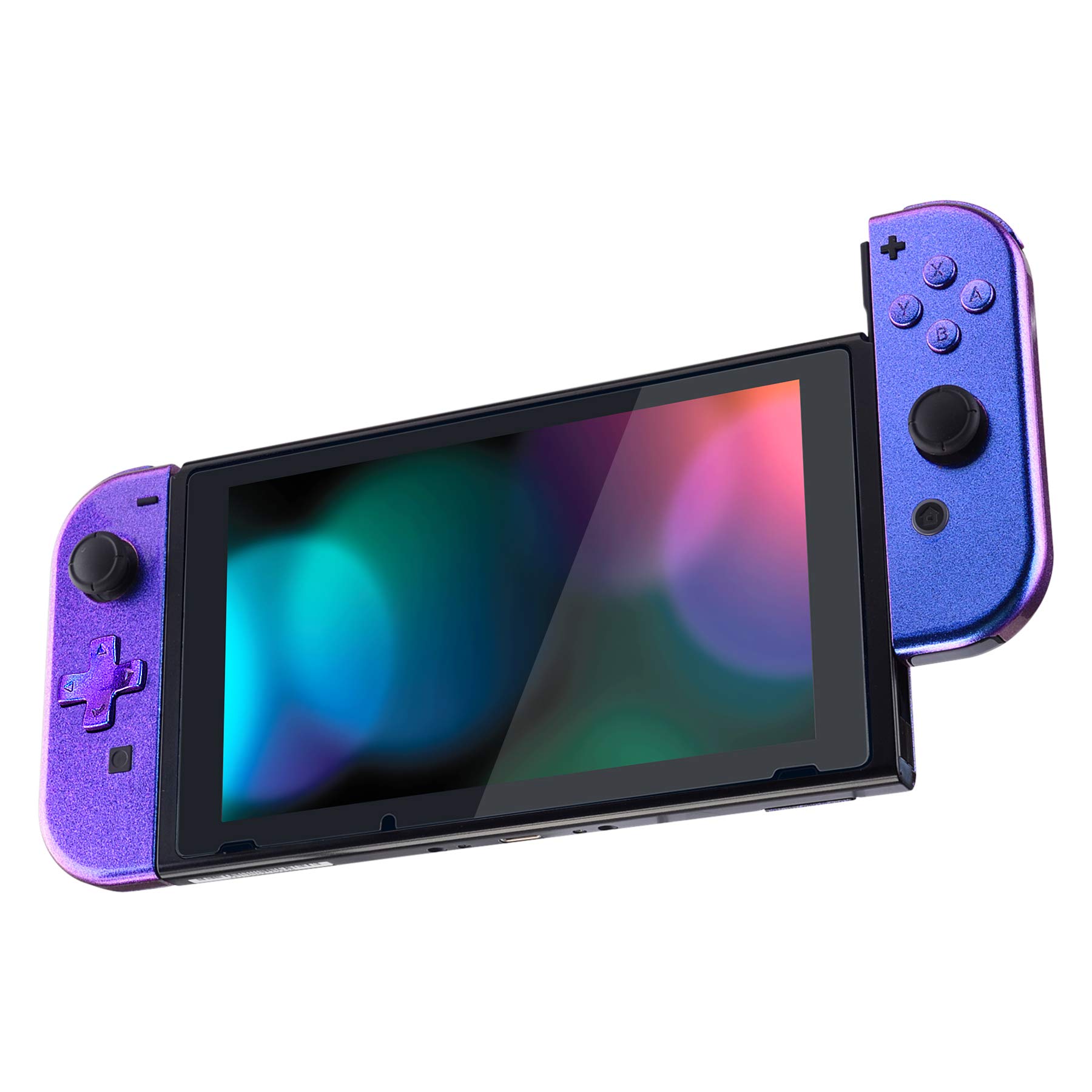 eXtremeRate Chameleon Purple Blue Joycon Handheld Controller Housing (D-Pad Version) w/Full Buttons, DIY Replacement Shell Case for Nintendo Switch & Switch OLED Joy-Con β Console Shell NOT Included