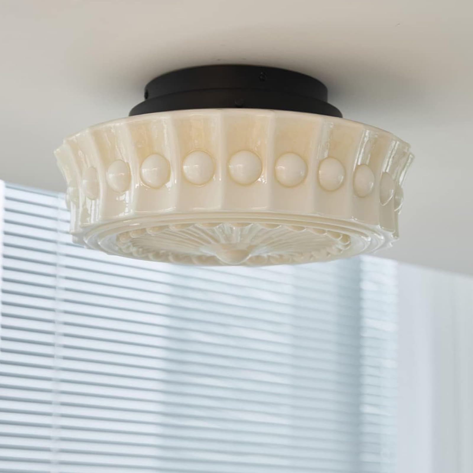 Topjia Vintage Cream Ceiling Light with Glass Lampshade, 3-Light E27 Semi Flush Mount Ceiling Lamp,Hanging Chandelier for Farmhouse Kitchen Hallway Entryway(35x18cm(13.8x7in), Milky White)