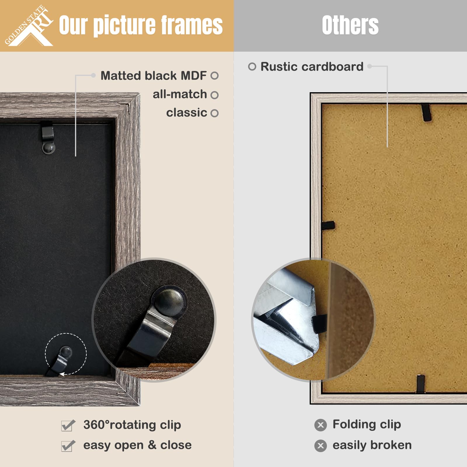 Golden State Art, 5x7 Three Picture Frame Trifold Hinged Photo Frame with 3 Openings, Desk Top Family Picture Collage, with Real Glass (5x7 Triple, Black, 1-Pack)