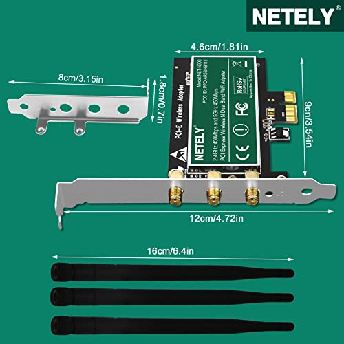 NETELY Wireless Dual Band 900Mbps PCI Express (PCIE) WiFi Adapter for Windows 7, 8.x, 10, 11 32/64bit and Linux Desktop PCs, PCIE WiFi Card, Qualcomm Atheros AR938X Wireless Network Adapter (NET-N900)