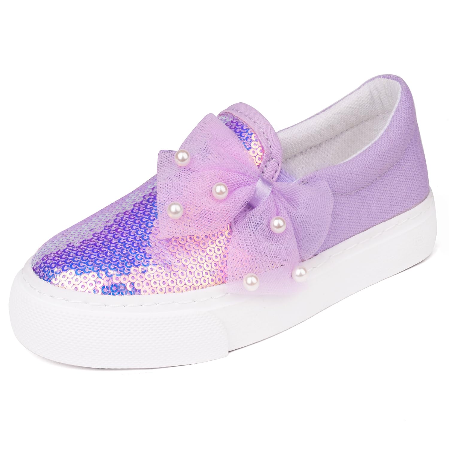 Toandon Girls Kids Sneakers Loafer Shoes Toddler Slip On Sequins Glimmer Glitter Sparkle Low Top Non Slip Rubber Sole Lightweight Breathable Walking Outdoor Fashion Casual Bowknot Purple Size 11