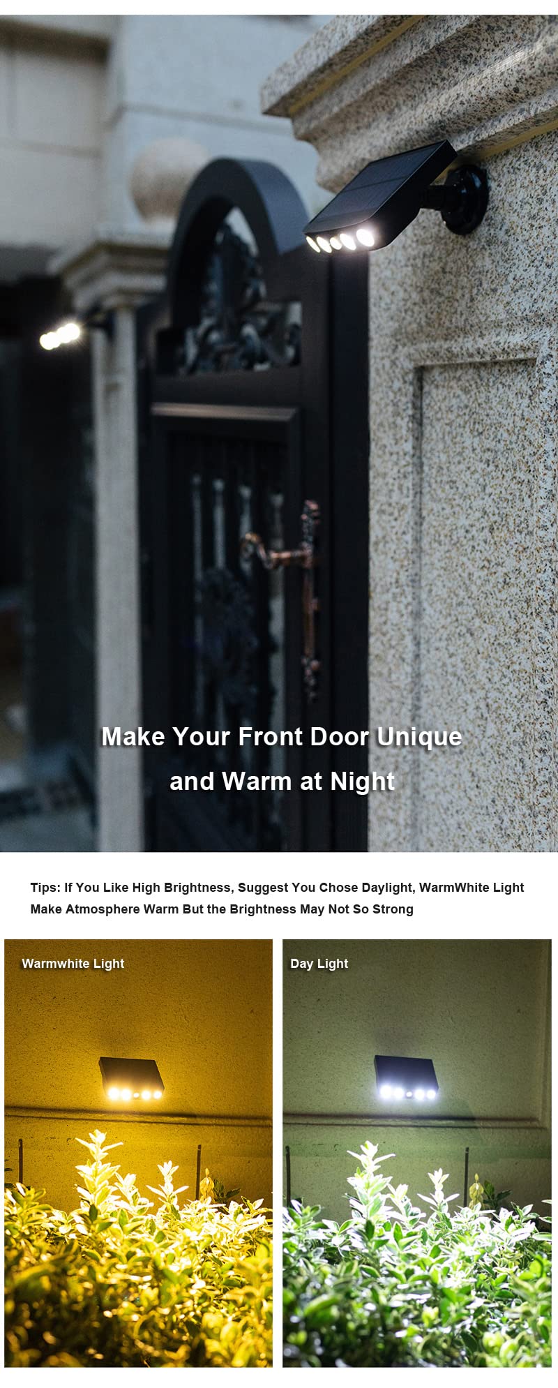 Sam Fuk Solar Outdoor Lights, Motion Sensor Flood & Security Lights with Mock Security Camera Design, 4 Big LED Beads,IP65 Waterproof, and Long-Lasting Battery. (Day Light, 2pack)