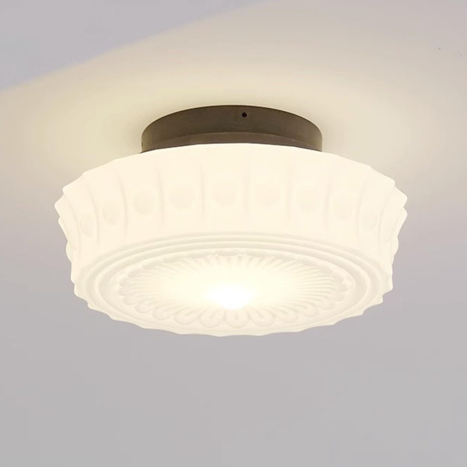 Topjia Vintage Cream Ceiling Light with Glass Lampshade, 3-Light E27 Semi Flush Mount Ceiling Lamp,Hanging Chandelier for Farmhouse Kitchen Hallway Entryway(35x18cm(13.8x7in), Milky White)