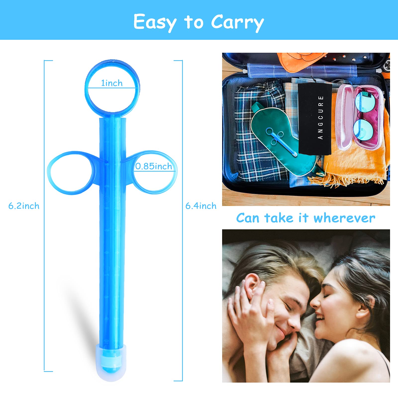 ANGCURE lube applicator for Women,Men,Female Lubricant Tube Shooter with 10ml Scales [2 Pack+Storage Bag] Reusable, Smooth with Rounded Tip & Cap,Easy use/Clean
