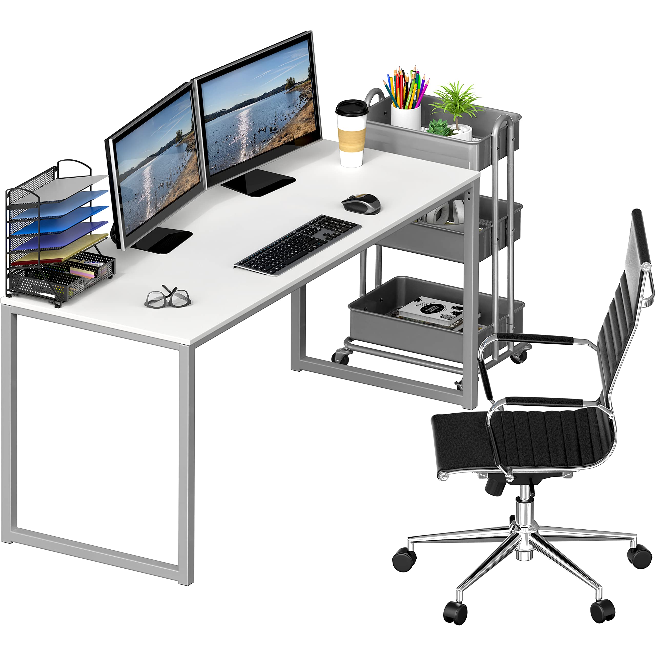 SHW Mission 55-Inch Home Office Computer Desk, White