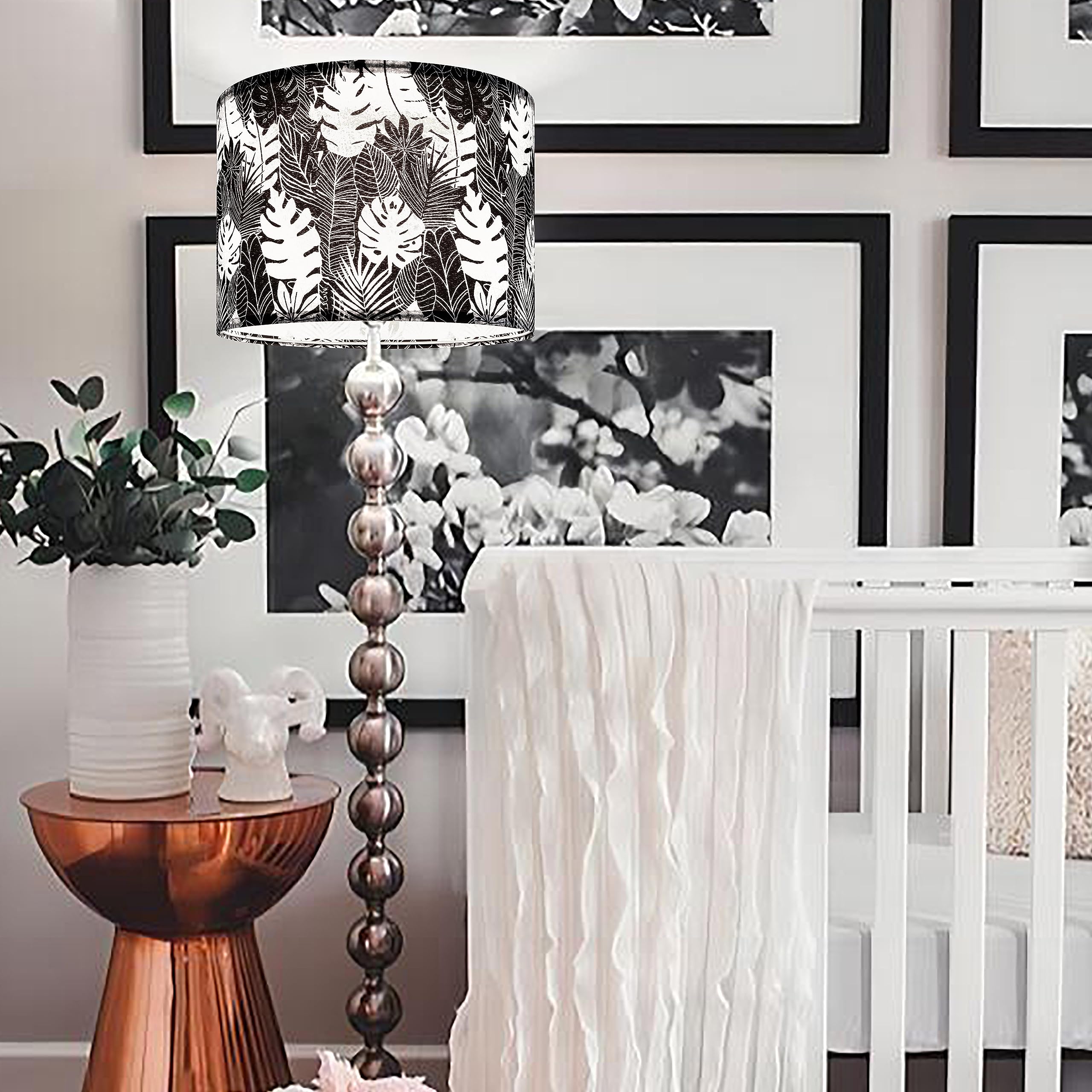 GO&SO Floral Area Medium Drum Lamp Shades 13" Top x 13" Bottom x 10" High (Spider) Transitional Black & White Lampshade Table Lamp & Bedside Lamp - Handcrafted - Perfect for Art Decor