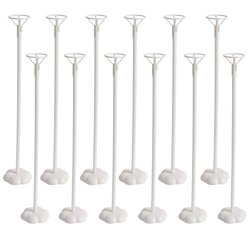 SBYURE Balloon Stick Stand - 12 Sets Balloon Cup with Stick and Flower Base Table Desktop Support Holder for Wedding Birthday Party Supplies,White
