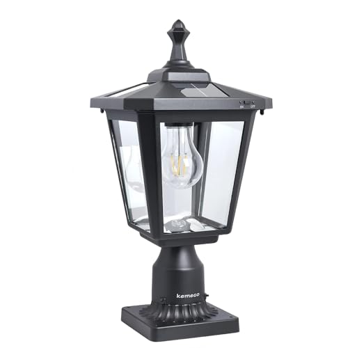 Kemeco Solar Post Light Outdoor ST4319Q Cast Aluminum Filament LED with Mounting Base for Pire Pillar Garden Yard Pole Bollard Gates Driveway Pathway Walkway