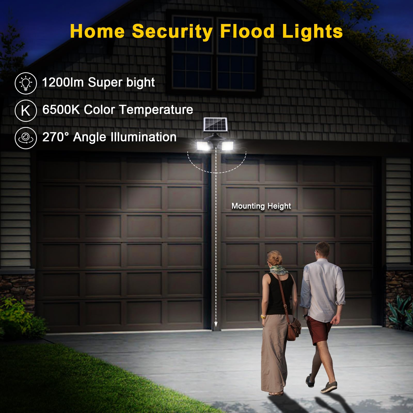 EMANER Outdoor Solar Lights with Motion Detector, 2-in-1 Solar Flood Light, 6000K Waterproof, Dusk to Dawn Cordless Security Light, Solar Powered Landscape Light for Yard, Garden, Porch, 2-Pack
