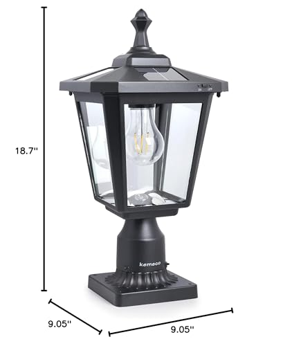 Kemeco Solar Post Light Outdoor ST4319Q Cast Aluminum Filament LED with Mounting Base for Pire Pillar Garden Yard Pole Bollard Gates Driveway Pathway Walkway