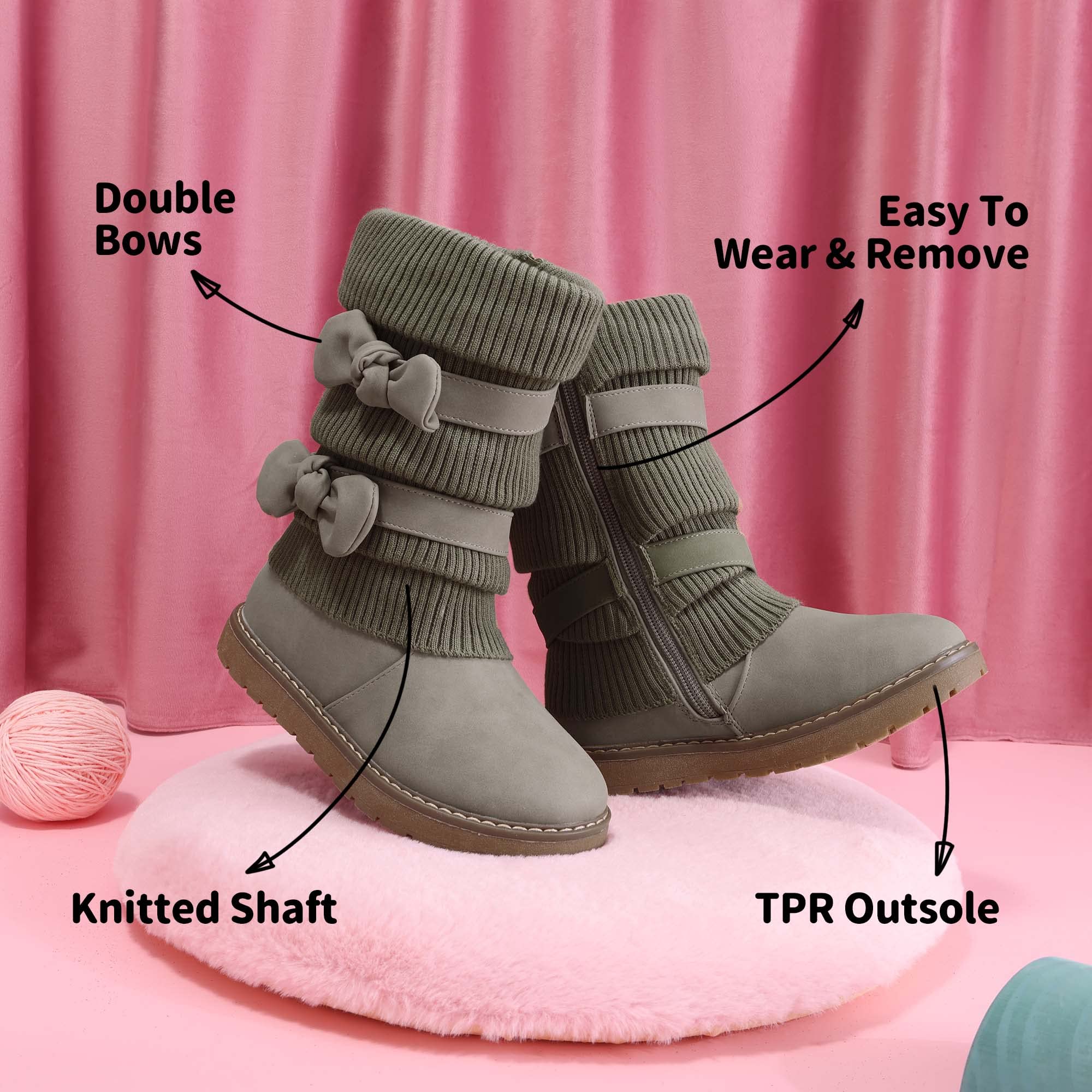 DREAM PAIRS Little Kid Klove Grey Pu Faux Fur Lined Mid Calf Winter Snow Boots Size 2 M US Little Kid