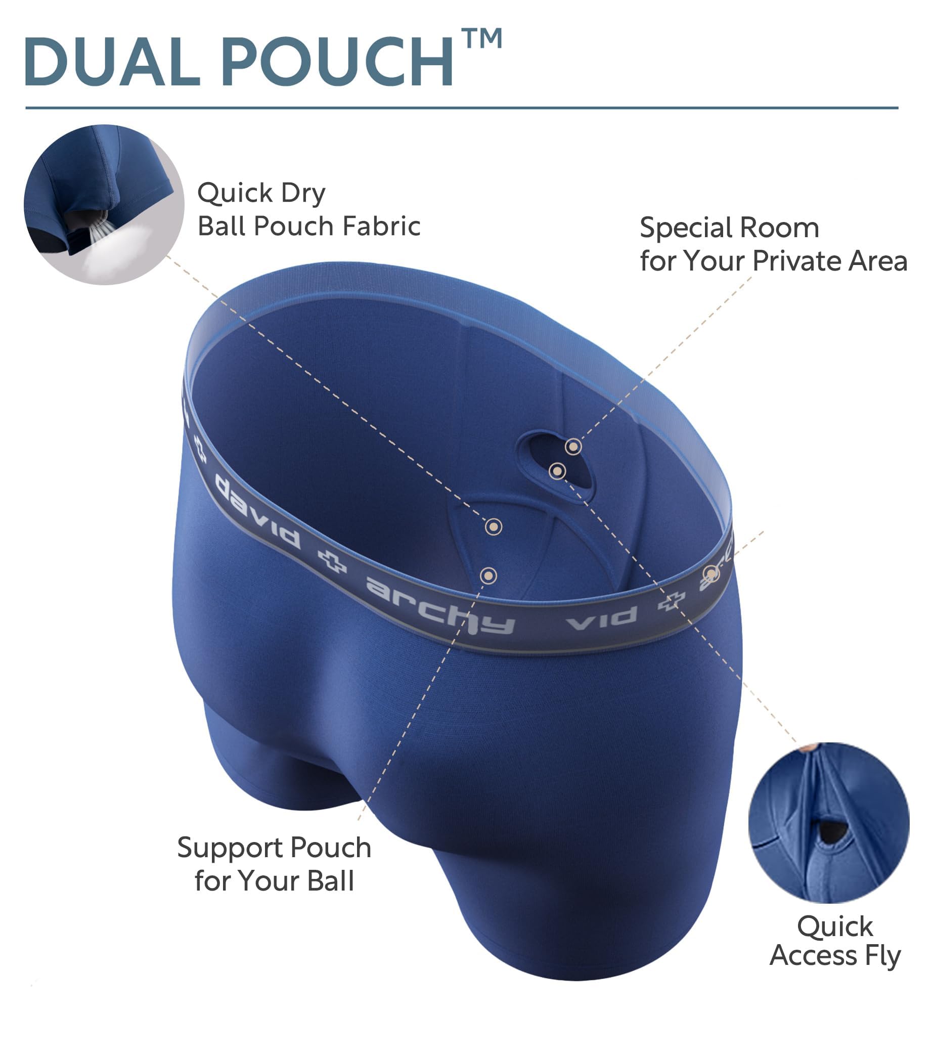 DAVID ARCHY Men's Underwear Micro Modal Dual Pouch Trunks Support Ball Pouch Bulge Enhancing Boxer Briefs for Men 3 or 4 Pack(XL,Black/Dark Gray/Navy Blue)