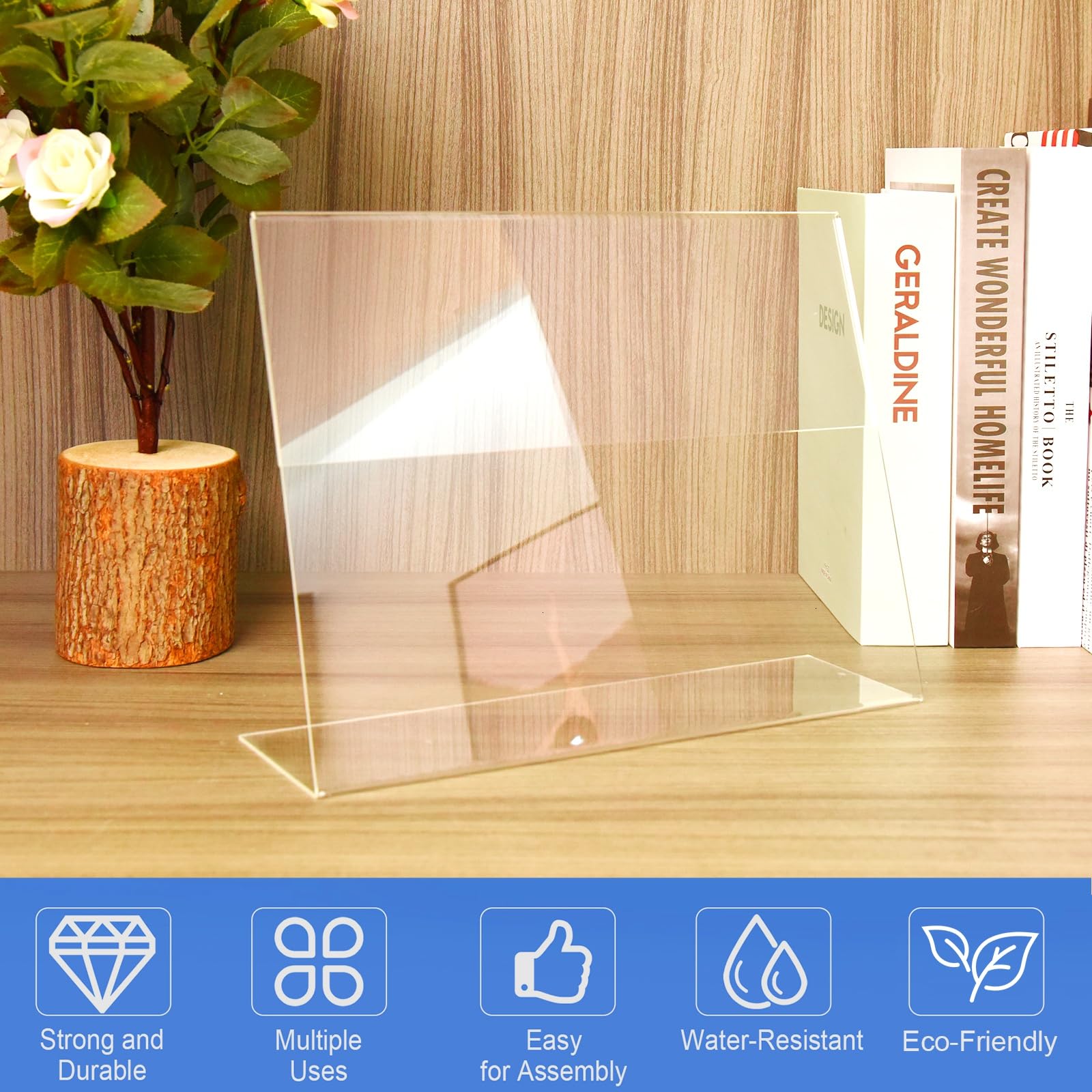 COYMOS 12 Pack Acrylic Sign Holder 8.5 x 11 Horizontal Slant Back Acrylic Stands for Display Plexiglass Clear Acrylic Display Stands for Ad Frame, Picture Photo Frames, Promotions, Restaurants, Office