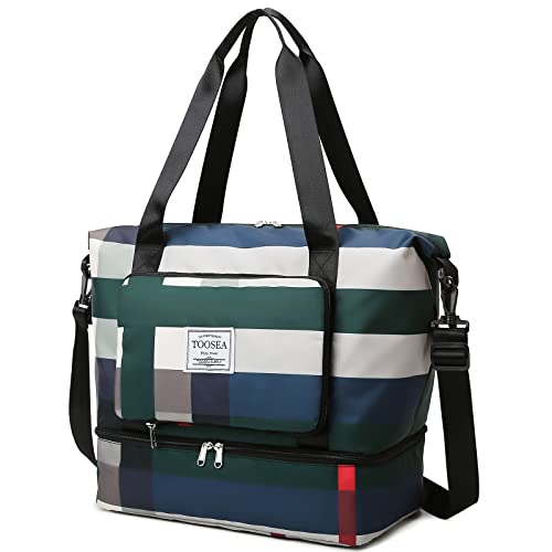 TOOSEA New Foldable Dry/Wet Separation Travel Duffle Bag for Women Carry On with Shoe Compartment Luggage Sleeve, Large Capacity Folding Travel Tote Gym Bag, Weekender Overnight Bag