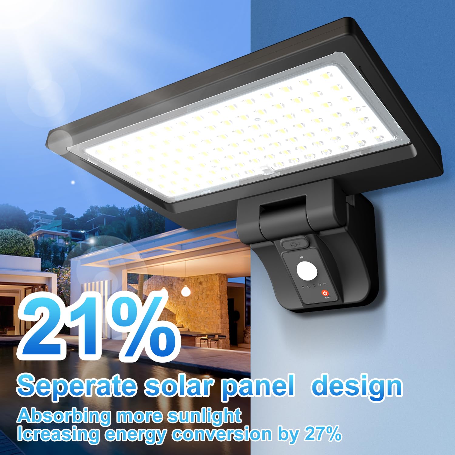 RIUVAO Solar Lights for Outside, 8000LM Led Motion Sensor Outdoor Lights, 4 Modes Solar Flood Lights Outdoor IP65 Waterproof for Yard Garden Path Parking lot(2pcs)