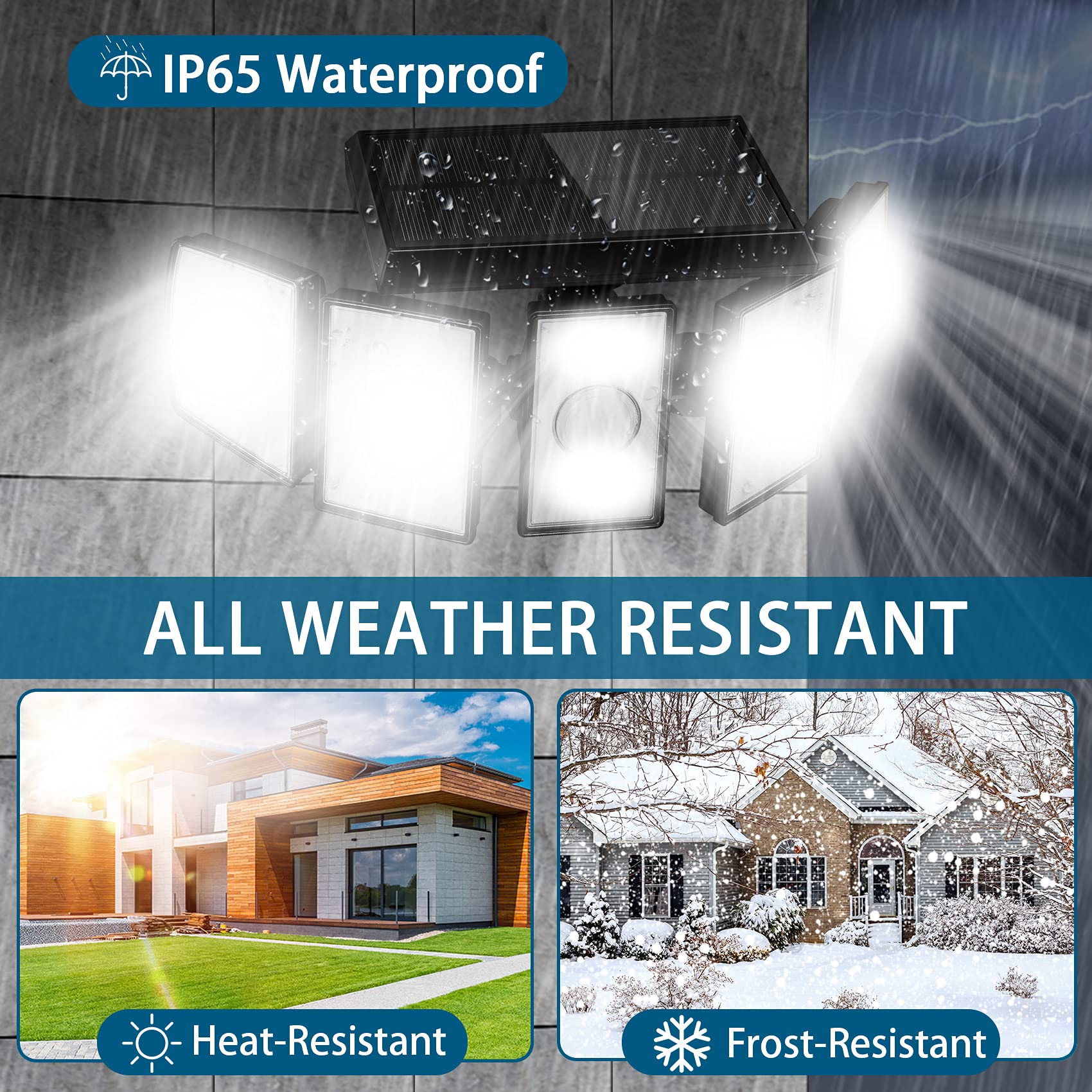 JRRZETA Solar Lights Outdoor 300 LED 7500K Motion Sensor Lights, 5-Head Solar Flood Lights for Outdoor Security, IP65 Waterproof, 360° Wide Angle Wall Lights for Patio, Yard, Garden (2 Packs)