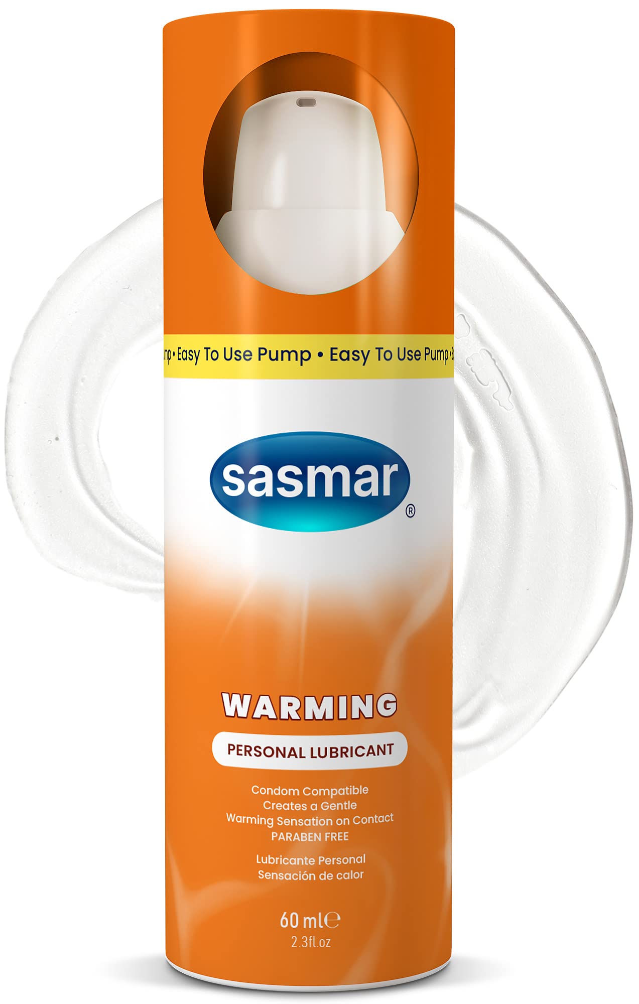 SASMAR Warming Lubricant Men, Women, Couples, Him, Her – Water Based Personal Lube - Long lasting Formula, Paraben Free, No Residue – Compatible With All Condoms & Toys - 2.3 oz