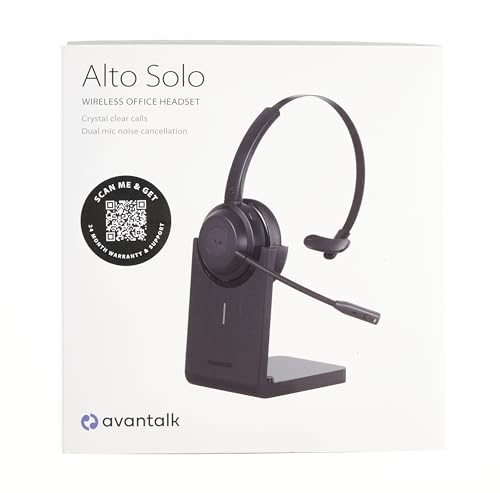 Avantalk Alto Solo - Wireless Headset with Mic for Work with Qualcomm Bluetooth Solution, CVC Noise-Canceling for PC, Computer & Laptop, Charging Stand, Mute Button, Wired Headphones Option