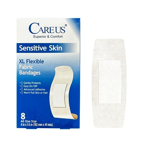 CareUs Painless Bandages for Sensitive and Elderly Skin - XL Flexible Fabric, Max Hold Silicone Adhesive, Latex-Free, Breathable & Absorbent - 32-Count Pack (8ct x 4)…