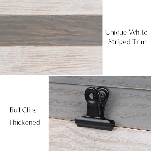 PETAFLOP Wooden Clip Picture Frame 5x7 Rustic, Handmade Farmhouse 5 by 7 Frame, Home Gallery Tabletop Decor for Display Photo Memo Artwork, Distressed White and Gray Strips
