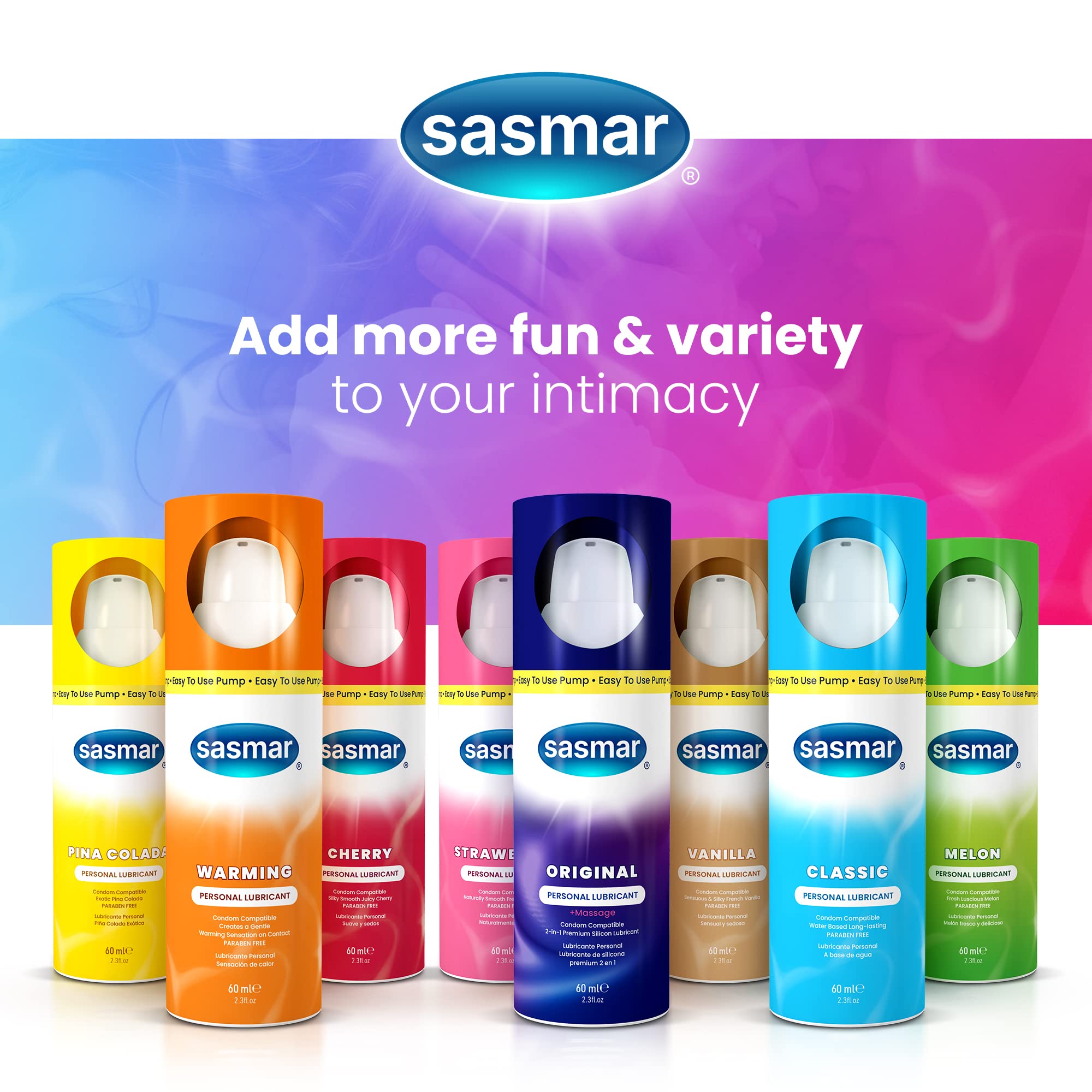 SASMAR Warming Lubricant Men, Women, Couples, Him, Her – Water Based Personal Lube - Long lasting Formula, Paraben Free, No Residue – Compatible With All Condoms & Toys - 2.3 oz