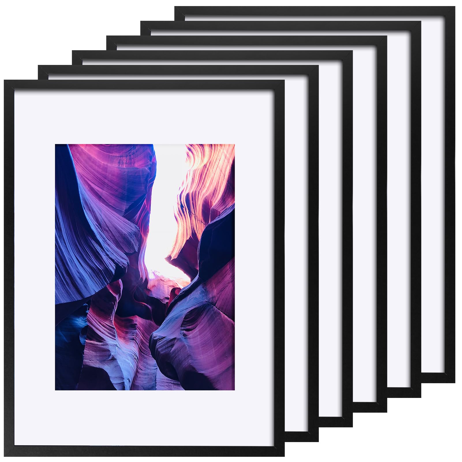 TWING 11x14 Picture Frames Set of 6, Gallery Wall Frame Set Display Photo 8 x 10 with Mat or 11 x 14without Mat Black Composite Wood Wall Mounting, Ideal Valentine Gifts for Him/Her